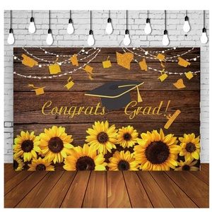 Party Supplies | Congrats Graduation Backdrop Rustic Wood Board Cap ...